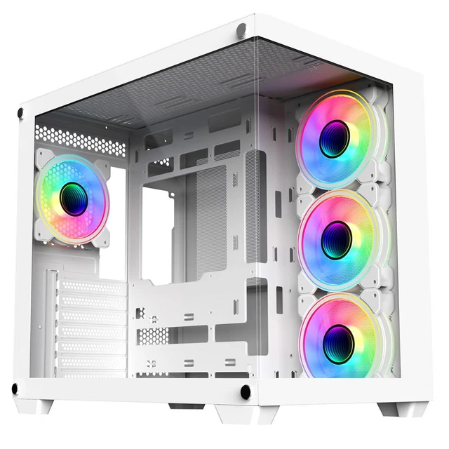 CIT VISION WHITE ATX Gaming Cube PC Case Full Tempered Glass Panels 4x ...