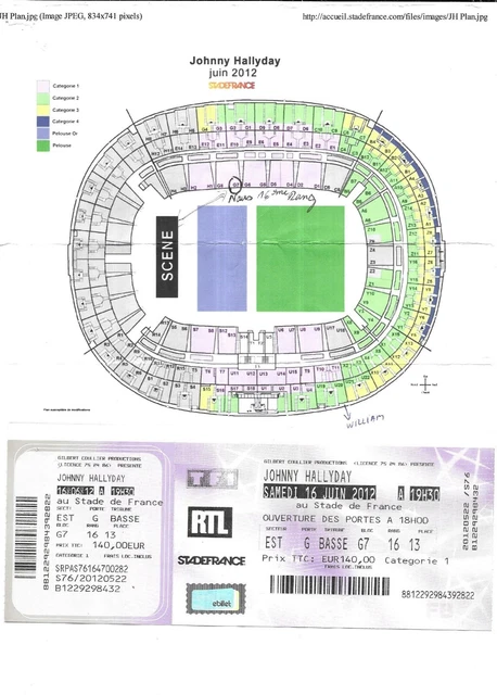 RARE/ TICKET BILLET Concert - Johnny Hallyday Stade De France Paris ...