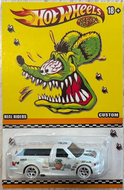 WHITE FORD F-150 SVT Lightning Custom Hot Wheels Car w/Real Riders Rat ...
