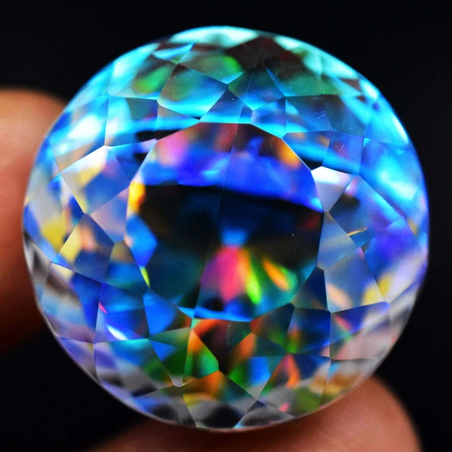 TOPAZE MYSTIQUE NATURELLE de 60,10 ct, ronde de feu arc-en-ciel, pierre ...