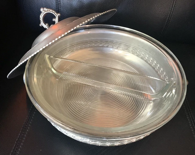 VINTAGE PYREX DIVIDED casserole Dish with Aluminum Serving Carrier w ...