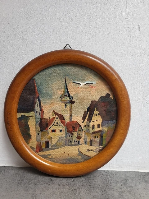 SMALL WATERCOLOR PAINTING Medallion Stork Church Sign Boli £43.91 ...
