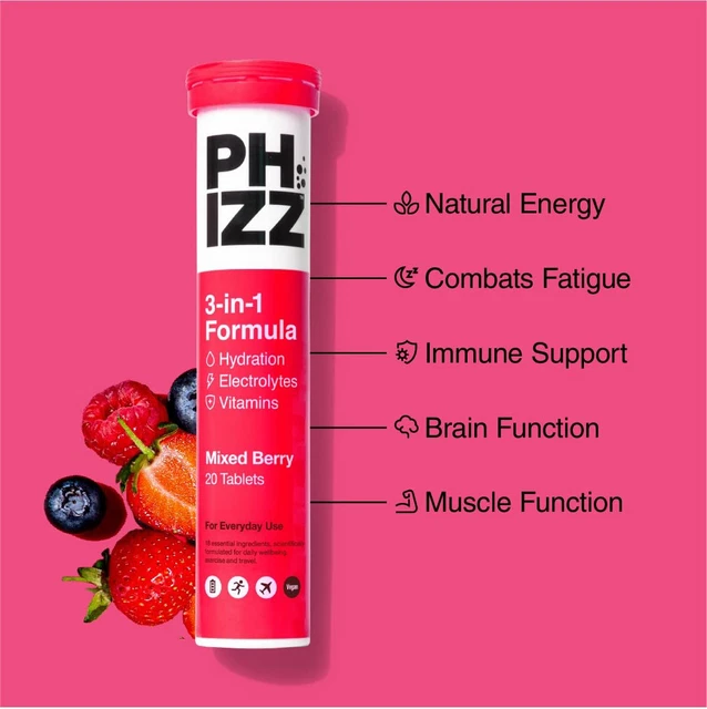 PHIZZ MULTIVITAMIN HYDRATION Tablets Electrolyte Vitamin Mixed Berry 20 ...