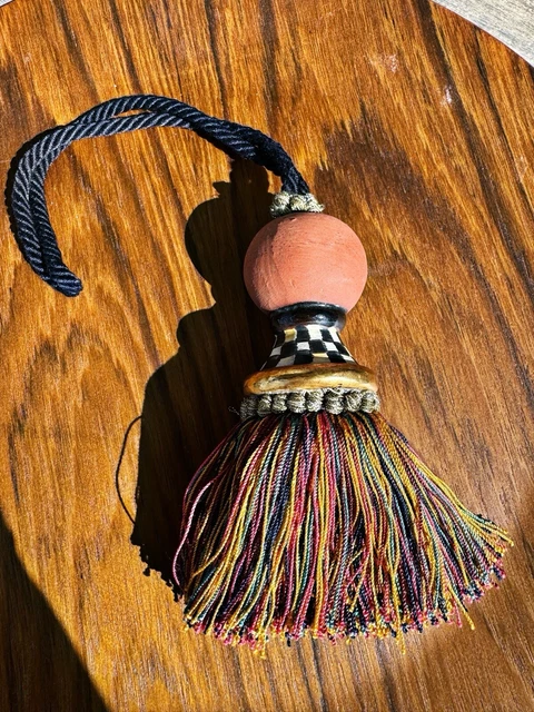 MACKENZIE CHILDS HAND PAINTED COURTLY CHECK Ceramic ARGENTINA TASSEL ...