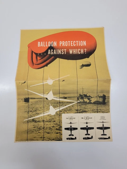 ANTIQUE WW2 1945 US NAVY Aircraft Poster Balloon Protection Against ...