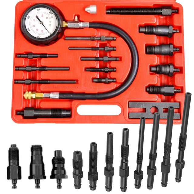17PC DIESEL ENGINE Compression Pressure Tester Injector Glowplug Valves ...