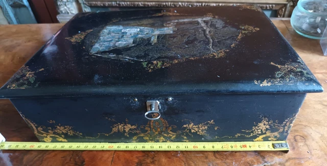 RARE ÉCRITOIRE DE voyage, Laque de Chine XIXème, incrustations nacre ...
