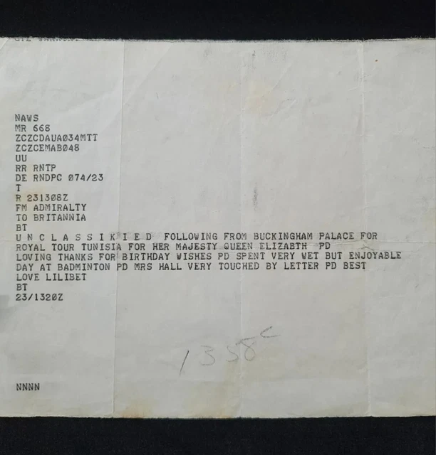 QUEEN ELIZABETH II Royal Britannia Tour Telegram Document Signed ...