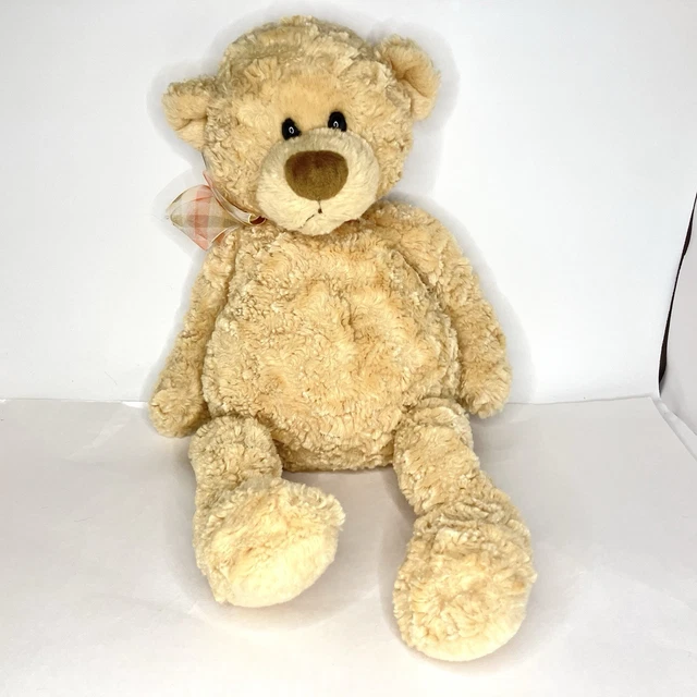 GUND MANNI TEDDY Bear Tan Plush Toy Orange Plaid Bow Soft Stuffed ...