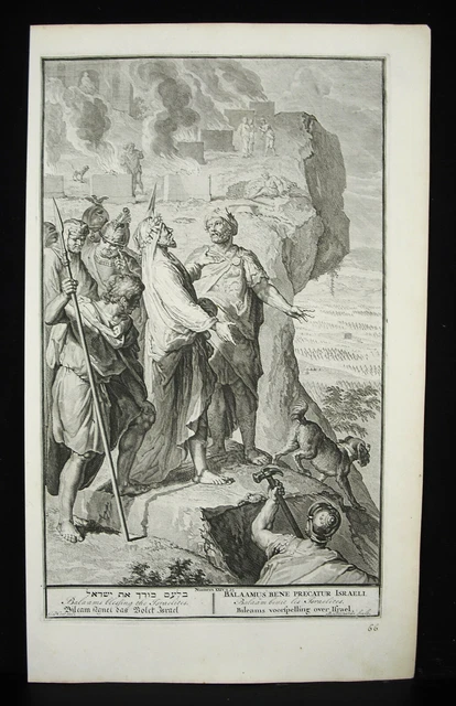 ANTIQUE BIBLICAL ETCHING Balaam bénit les israélites 1728 B Bernards G ...