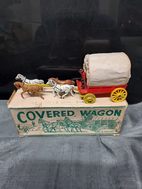 RARE MODERN TOYS HORSE DRAWN COVERED WAGON WITH 4 HORSES C 1948. £130. ...