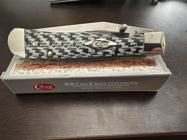 CASE XX WR Pocket Knife Kickstart Trapperlock Black & White Fiber Weave ...