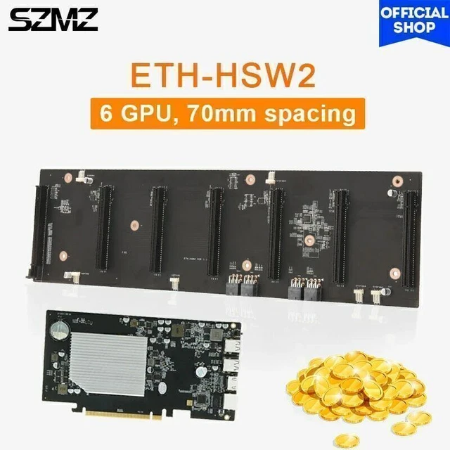 ETH-HSW2 MINING MOTHERBOARD 6 GPU 70mm Spacing DDR3 PCIE X16 Miner Rig ...