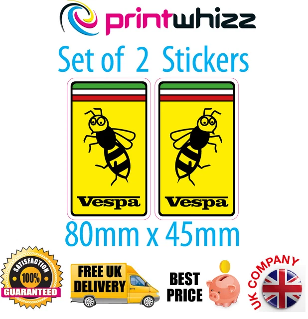 VESPA WASP 2 x 3" 80mm Stickers Moped Decals Quality Printed Vinyl ...