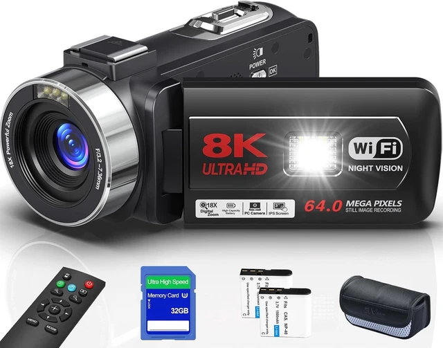 18X DIGITAL ZOOM Video Camera 64MP 8K UHD Night Vision SD Card 2 ...