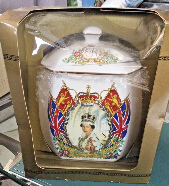 VINTAGE RINGTONS GOLDEN Jubilee Tea Caddy for HRH Queen Elizabeth II ...