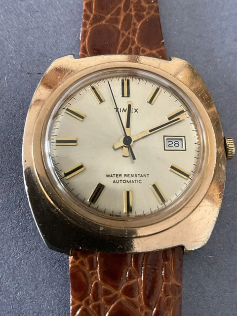 VINTAGE 1974 TIMEX Viscount Automatic Dial Date Function Gold coloured ...