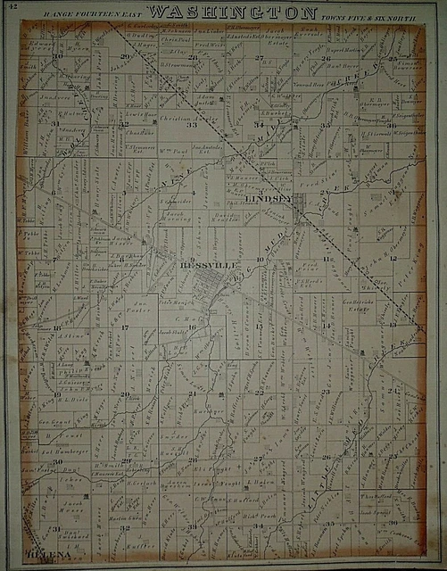 VINTAGE 1874 RAILROAD & Land Owner Plat Map ~ WASHINGTON Twp. SANDUSKY ...