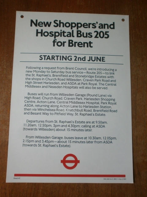 LONDON TRANSPORT BUS Stop Timetable Poster-Changes to Route 283 £1.50 ...