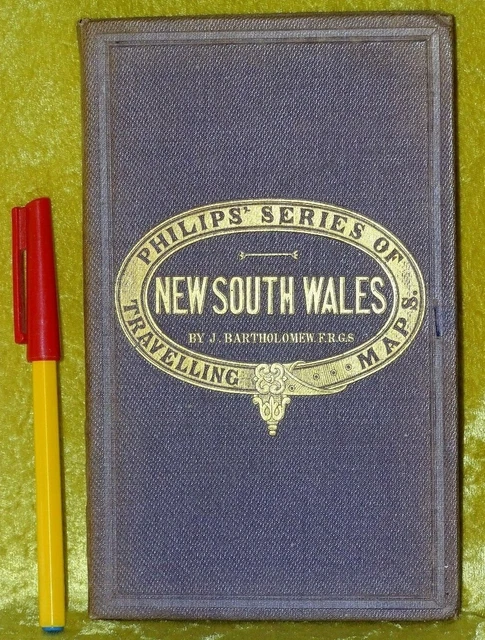 C1880 HARDCOVER FOLD-OUT MAP of NEW SOUTH WALES J Bartholomew ...