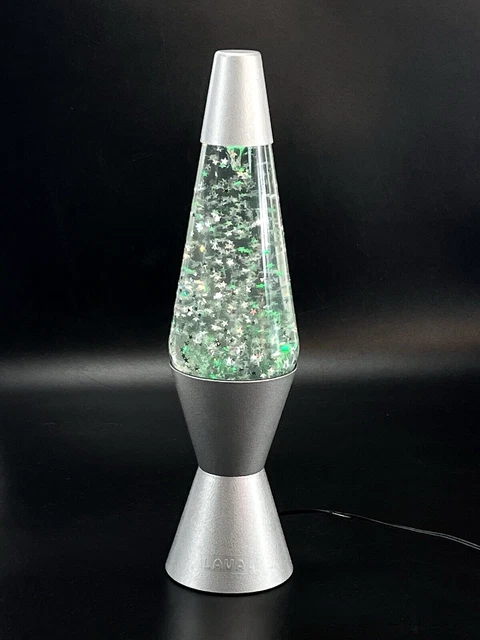 LAVA LITE SILVER Green Glitter Vortex Lamp Spinning Tornado Stars 14.5 ...