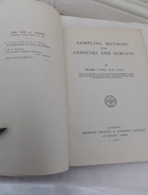 SAMPLING METHODS FOR Censuses And Surveys by Frank Yates- 1949 First ...