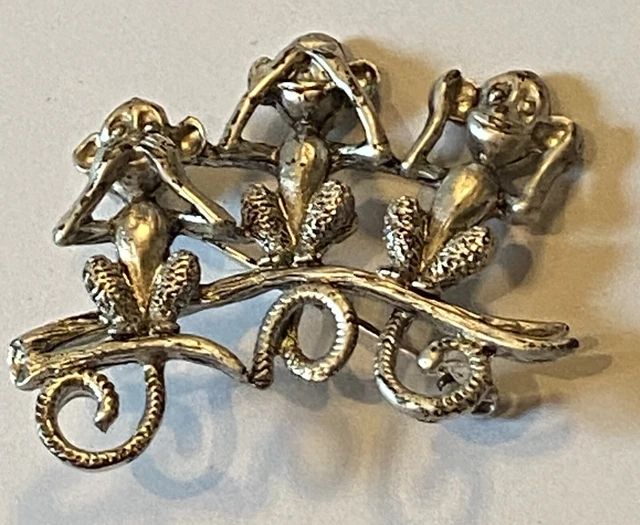 CUTE VINTAGE DANECRAFT Silver Tone Hear, See, Speak No Evil Monkey ...
