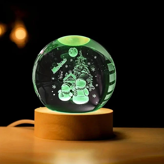 3D CRYSTAL BALL Snowman Night Light LED Table Lamp Bedside Kids Gift ...