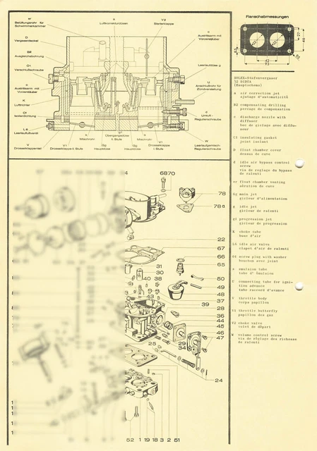 DATENBLATT EINSTELLDATEN SOLEX 32 DIDTA Vergaser Opel Ascona Manta 19S 3441570C EUR 6,90 ...