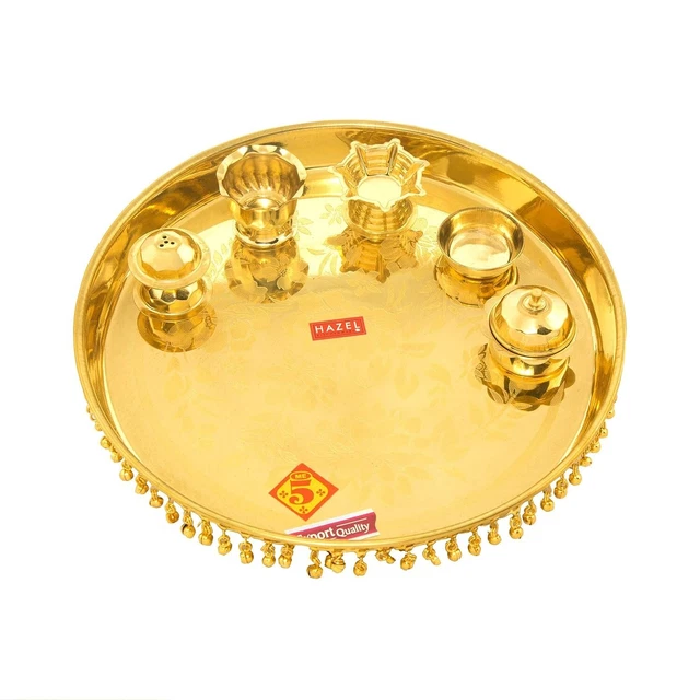 MESSING PUJA POOJA Thali Gebet Platte Mit Diya Prasad Wati Und Sindur ...