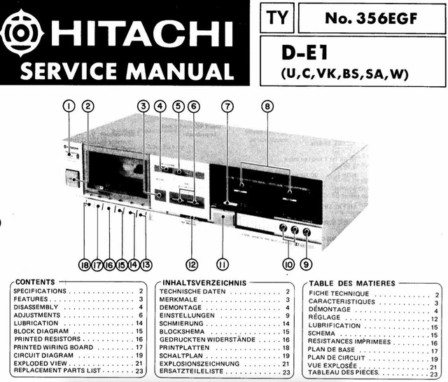 HITACHI D-E55, D-E99 Schematic Diagrams Service Manual Schaltplan Techniques EUR 12,99 - PicClick IT