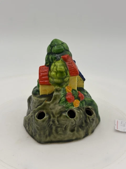 VINTAGE MIJ Japanese Cottage Ware Flower Frog Hilltop Village Houses ...