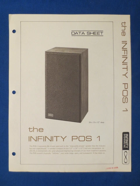 INFINITY POS 1 Speakers Data Sheet Brochure Factory Original The Real ...