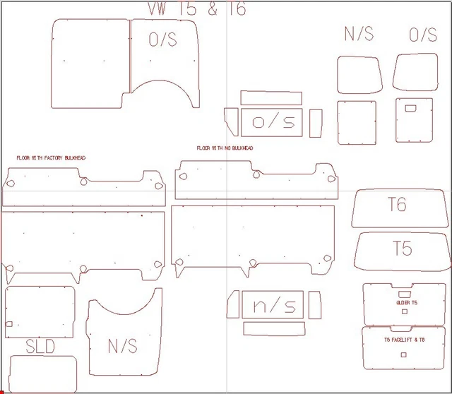 VW T5-T6 L2 SWB ply lining kit DXF file only £16.50 - PicClick UK