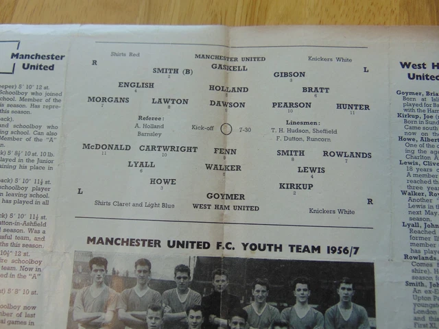RARE FA CHALLENGE Cup Final Man Utd V West Ham 7th May 1957 £100.00 ...