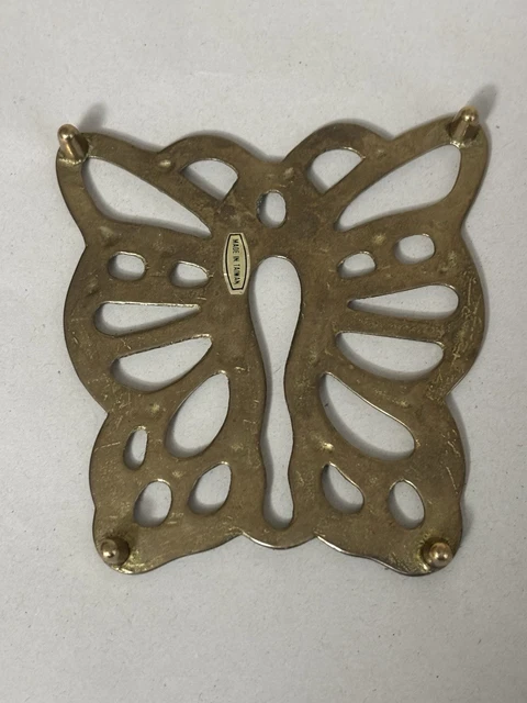 VINTAGE SOLID BRASS Butterfly Trivet Hot Stove Pot or Pan Holder Small ...