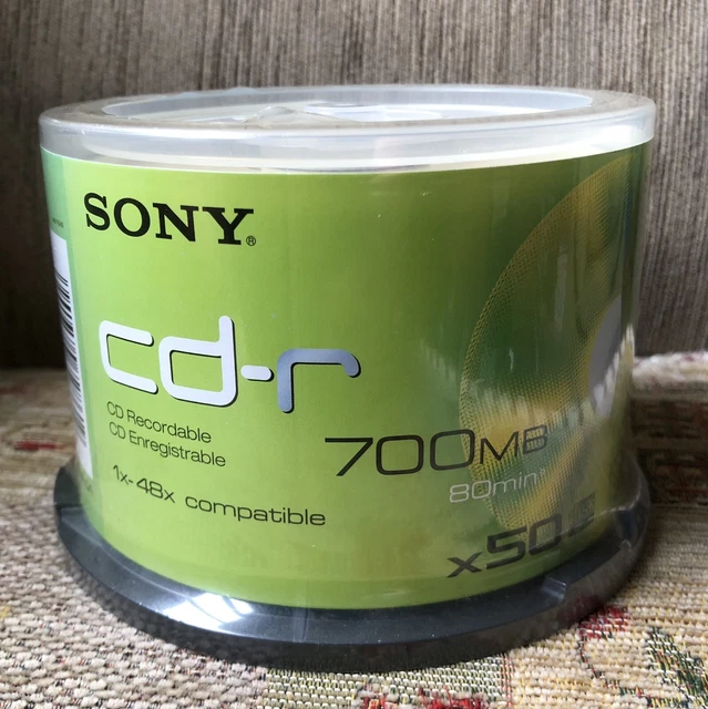 SONY CD-R BLANK Recordable Discs 700mb 80 Min 50 Pack Spindle New ...
