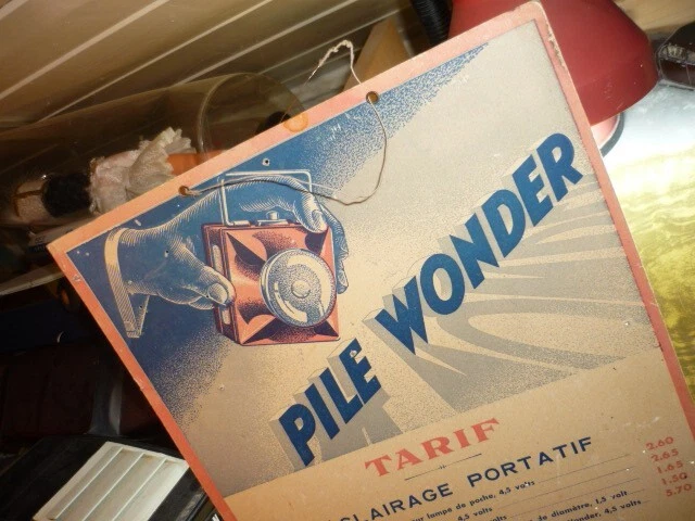 ANCIEN FRANCE RARE Presentoir Pub Pile Wonder Carton 1950 Lampe Vintage ...