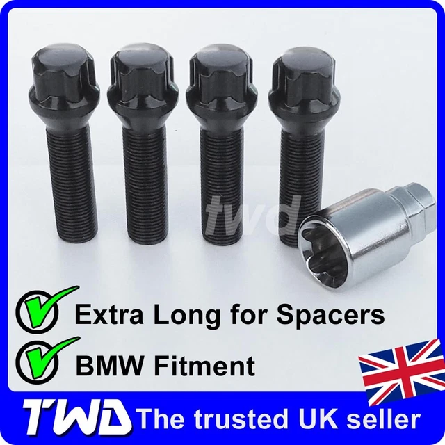EXTRA-LONG ALLOY WHEEL LOCKING BOLTS - BMW WITH 12MM SPACER (M14x1.25) NUT -K39b £18.99 ...
