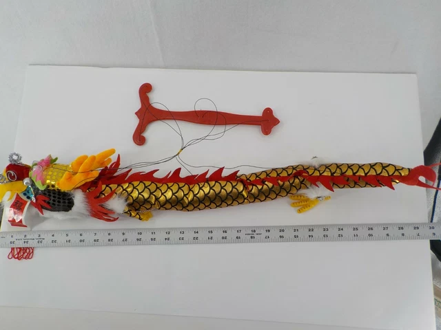 30IN CHINESE DRAGON String Puppet Black Gold Rooster Claws Bells No ...