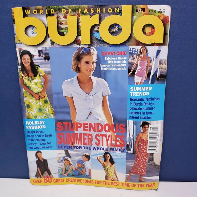 BURDA A WORLD OF FASHION Magazine June 1998 - UNCUT Sewing Patterns $19 ...