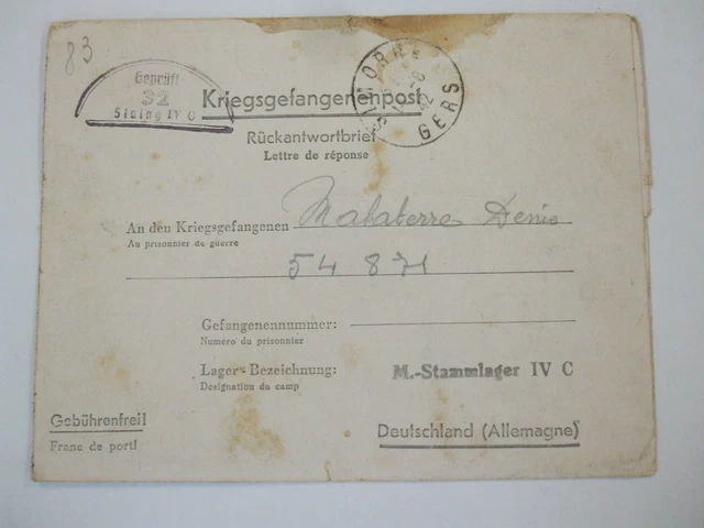 LETTRE PRISONNIER DE guerre, STALAG IVc 32, 14/8/1942, KGpost lettre de ...
