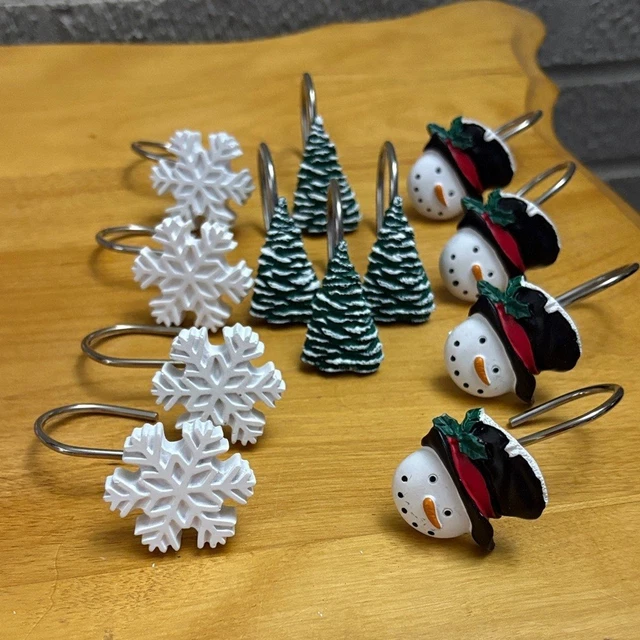SET OF 12 Snowman Snowflake Pine Tree Resin Winter Shower Hooks £13.43 ...