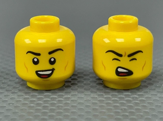 LEGO MINIFIGURE HEAD Black Eyebrows Cheek Lines Open Smile Singing Eyes ...