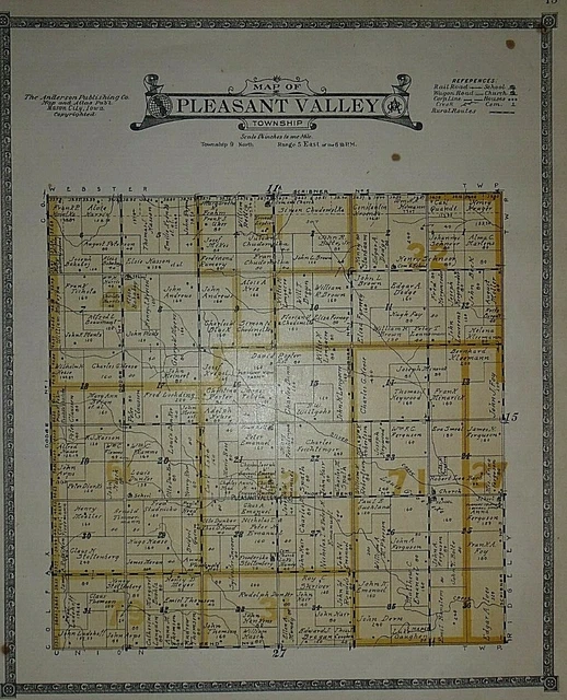 VINTAGE 1918 HISTORICAL Plat Map ~ PLEASANT VALLEY Twp. DODGE Co ...