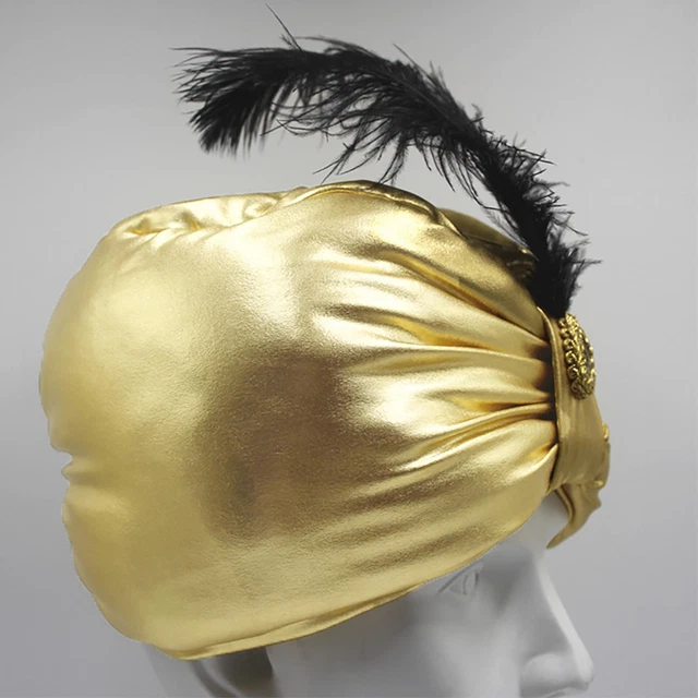 GOLD SULTAN TURBAN Indian Mens Aladdin Hat Sheikh Headwear Novelty ...