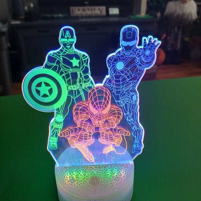 3D NIGHT LIGHT 3 Colors Change LED Lamp Avengers Marvel Iron Man Spider ...