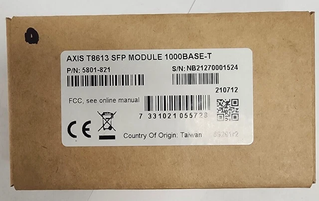 MÓDULO SFP AXIS T8613 1000BASE-T P/N: 5801-821 S/N: NB21270001524 EUR ...