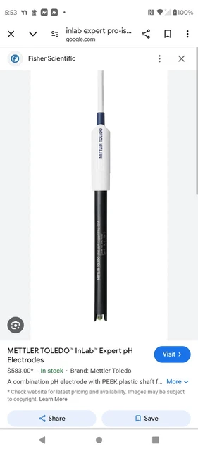 METTLER TOLEDO INLAB Expert Pro-ism Ph Sensor Electrode 30014096 $200. ...