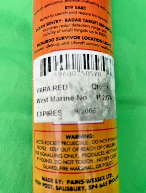 PAINS-WESSEX WEST MARINE Parachute Red Signal Boat Ship Sea Rescue $34. ...